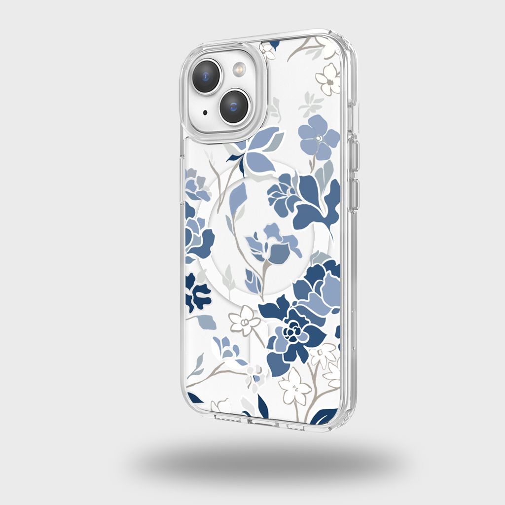MagSafe iPhone 15 Blue Pattern Clear Case | 10‑ft Drop Cover – Caseco Inc