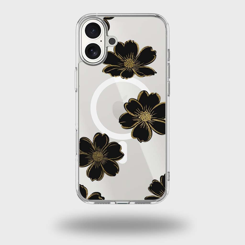 MagSafe iPhone 17 Black Flower Clear Case – Caseco Inc